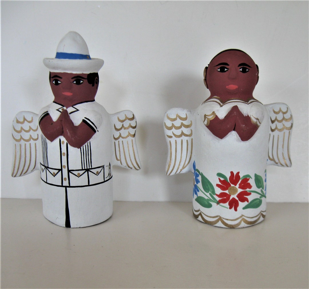 Set of 2 Vintage Mexican Hand Painted Ceramic Angels, 5 Tall, Mexican ...