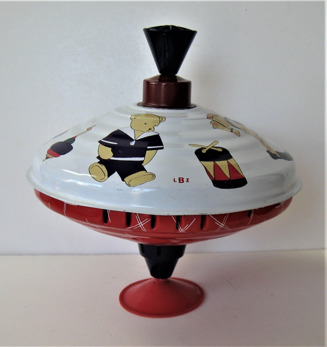 Vintage Metal Toy Spinning Top, 7 X 8, Teddy Bears, Trains, Rocking ...
