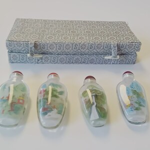 Set of 4 Vintage Reverse Painted Snuff Bottles in Box, Perfume Bottles ...