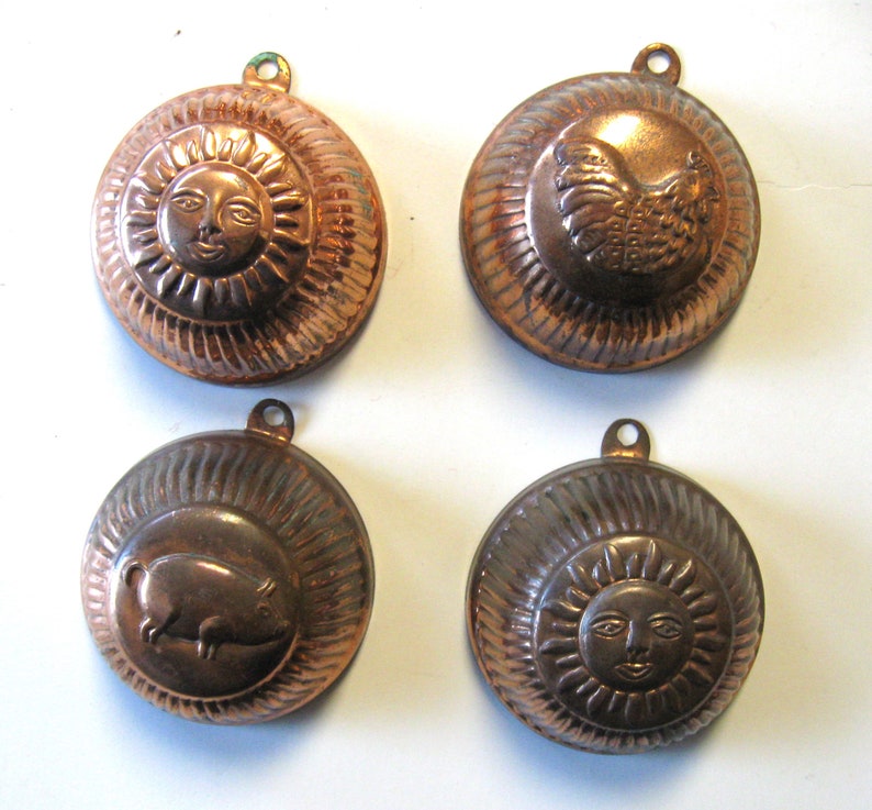 5 Vintage Copper Molds, 9" X 9" Largest, Celestial Sunburst Face ...