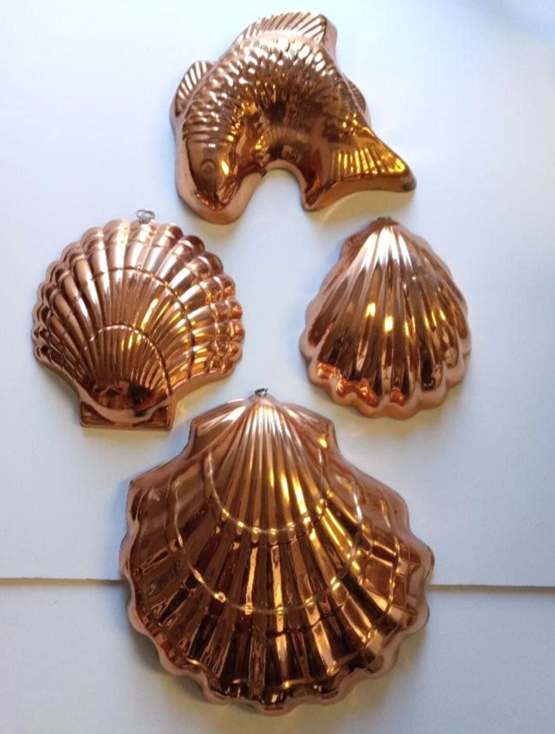 4 Piece Copper Seashell Mold Gallery Wall, 12 1/2 Tallest, Scallop ...