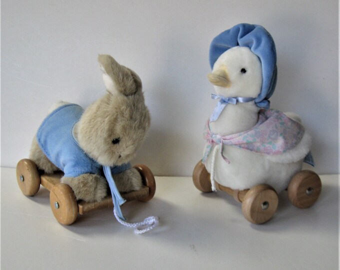 2 Vintage Pull Toys, 7" X 9", Peter Cottontail Rabbit, Jemima Puddle ...