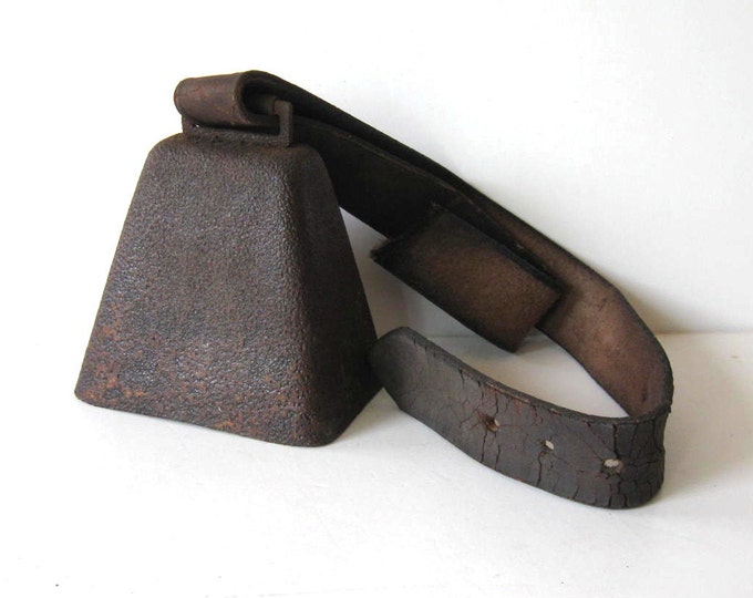Large Vintage Metal Cow Bell and Strap, Rustic Bell, Leather Strap ...