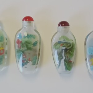 Set of 4 Vintage Reverse Painted Snuff Bottles in Box, Perfume Bottles ...
