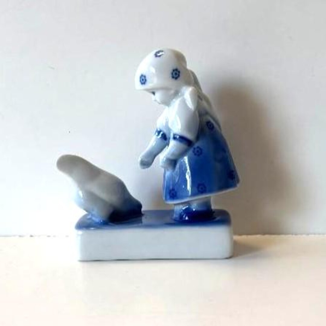 Vintage Delft Blue Figurine, Dutch Girl With Goose, Duck, Collectible ...