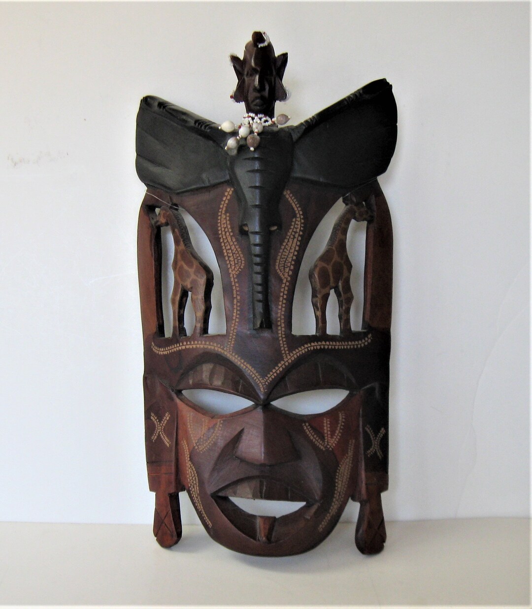 SALE, Vintage Wood Hand Carved Tribal Mask, 8 X 14 Tall, Tiki Bar ...