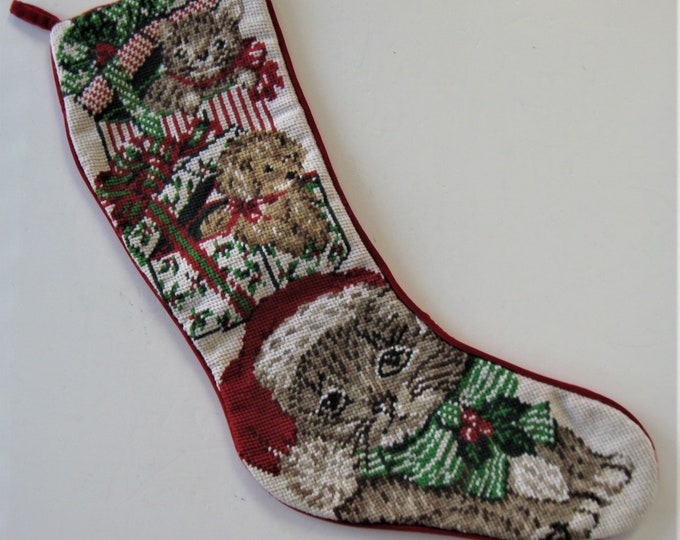 Vintage Needlepoint Kittens and Puppies Christmas Stocking, 19 ...