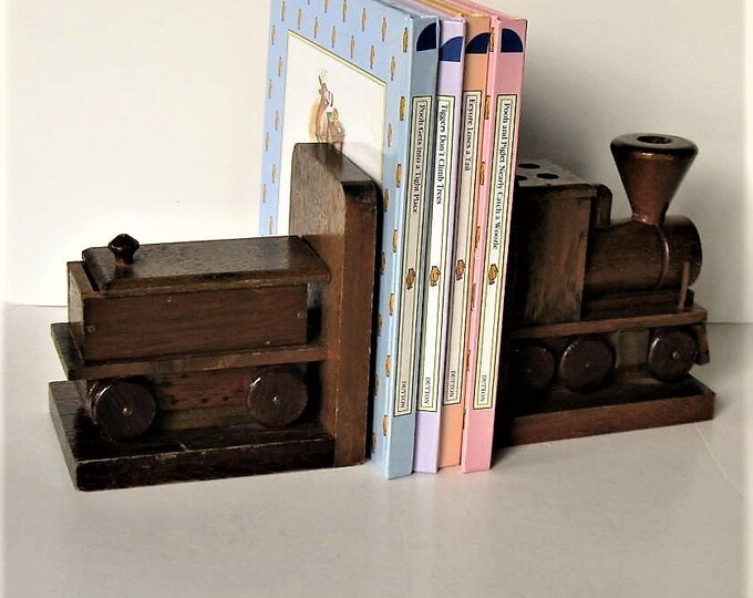 Vintage Wood Train Bookends Pencil Holder Train Engine - Etsy