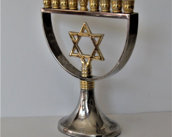 Vintage Silver and Gold Metal 9 Candle Menorah, 4 3/4" X 5 1/2, Star of ...