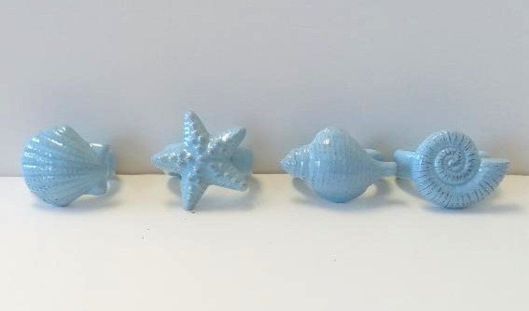 4 Vintage Blue Ceramic Sea Shell Napkin Rings, Beach Cottage Décor ...