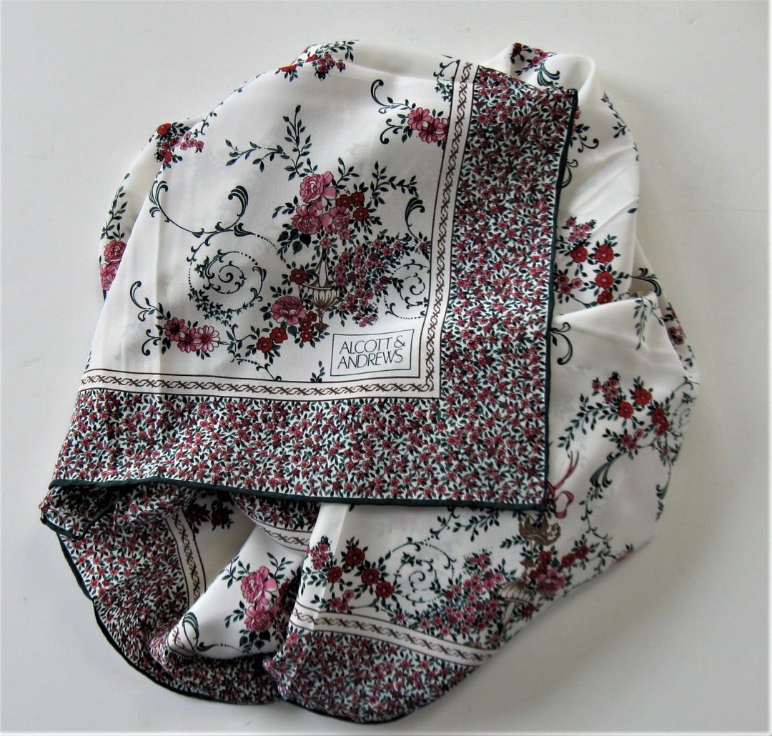 Vintage Alcott & Andrews Floral Silk Scarf, 33 X 34, Gucci Style, Hand ...