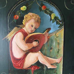 Hand Painted Solid Wood Cherup Wall Hanging, 16 X 20, musica Celestial ...