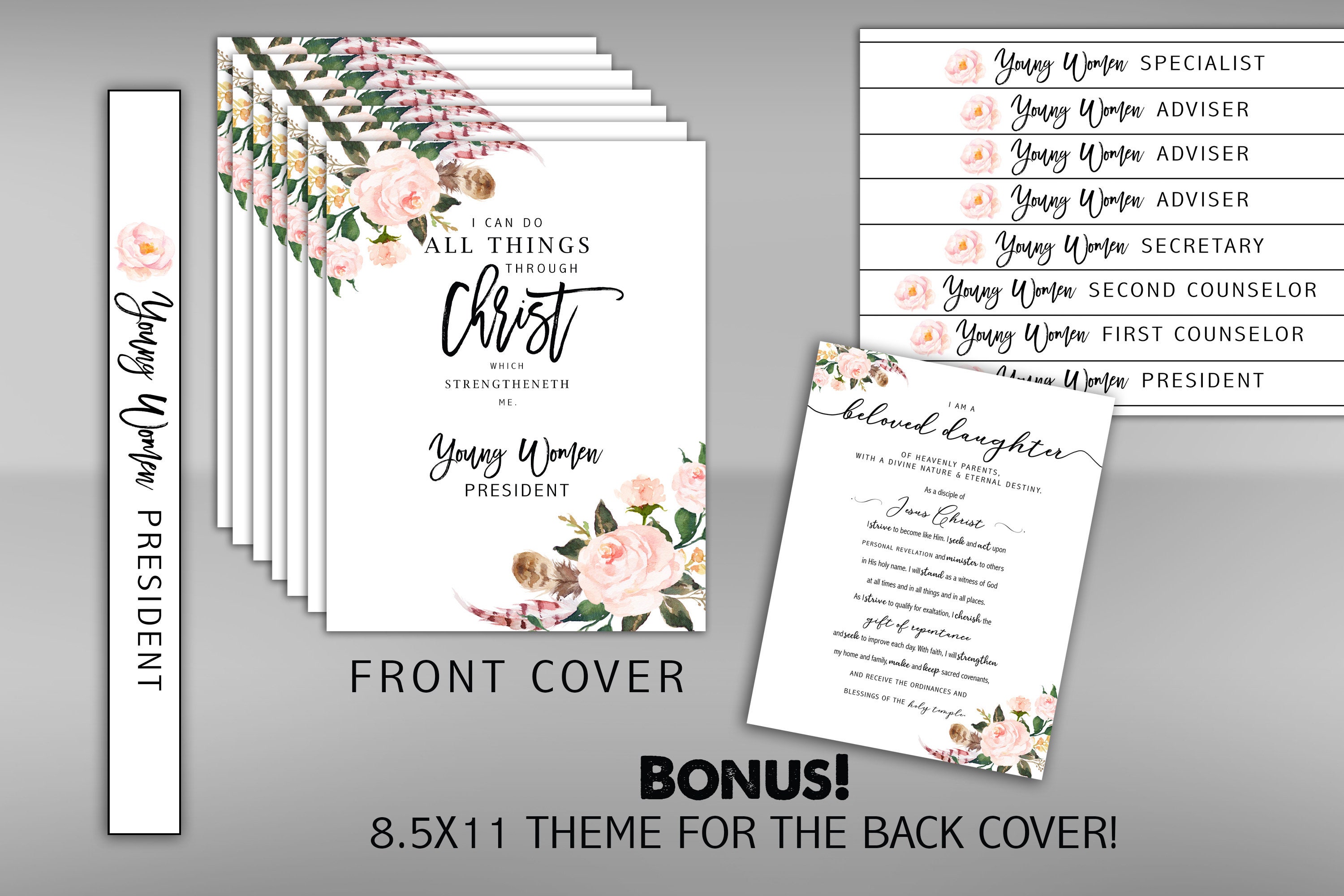 2023 LDS Young Women Floral Binder Cover With Spines & BONUS Back of ...