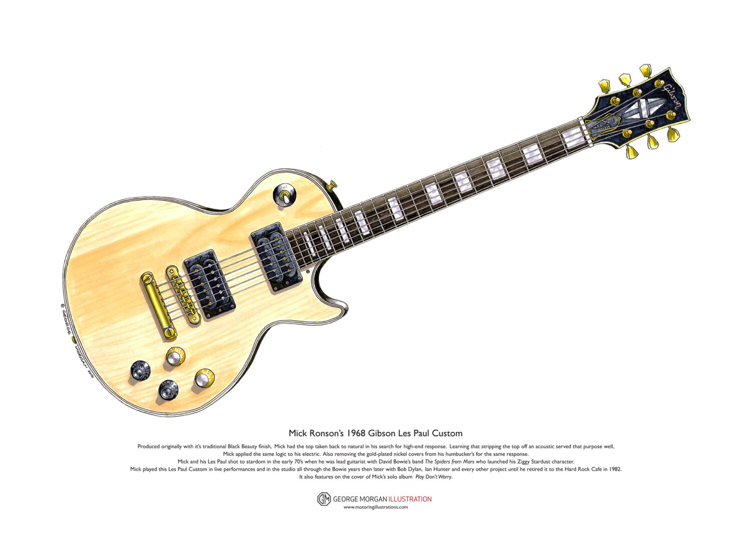 Mick Ronsons 1968 Gibson Les Paul Custom ART POSTER A3 size | Etsy
