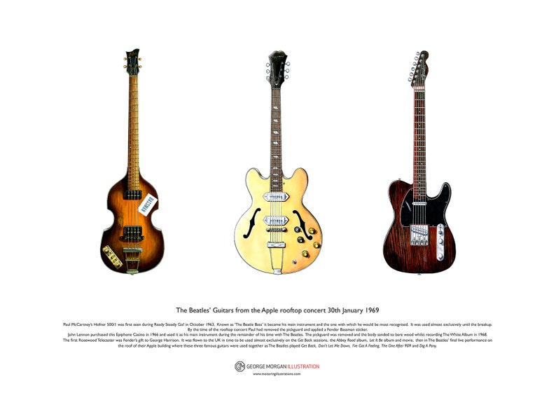 The Beatles' Guitars From the Apple Rooftop Concert ART POSTER A3 Size ...