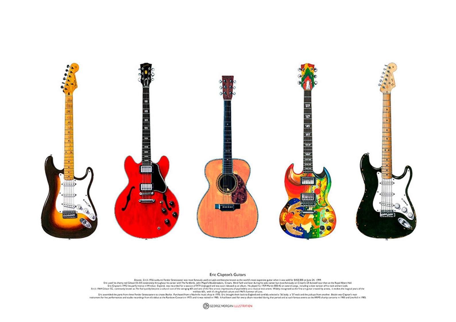 Eric Claptons 5 Famous Guitars ART POSTER A2 Size - Etsy Ireland