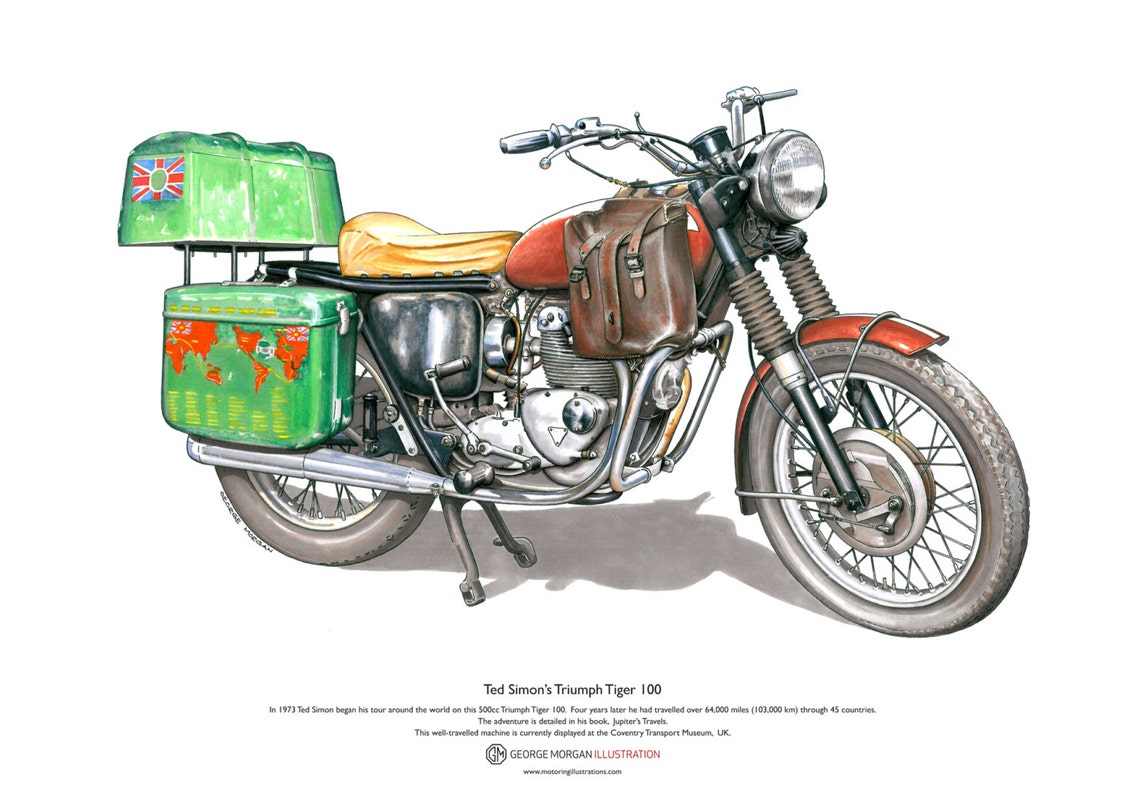 Ted Simon's Triumph Tiger 100 ART POSTER A3 Size | Etsy