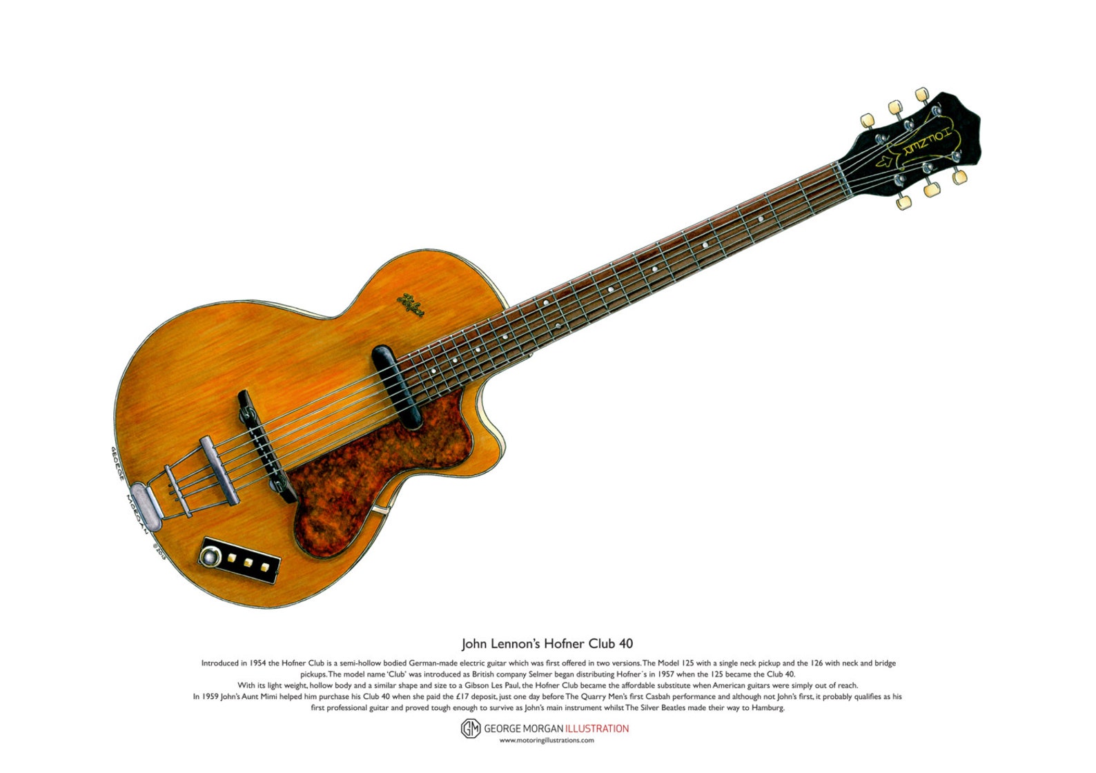 John Lennon's Hofner Club 40 ART POSTER A3 Size - Etsy