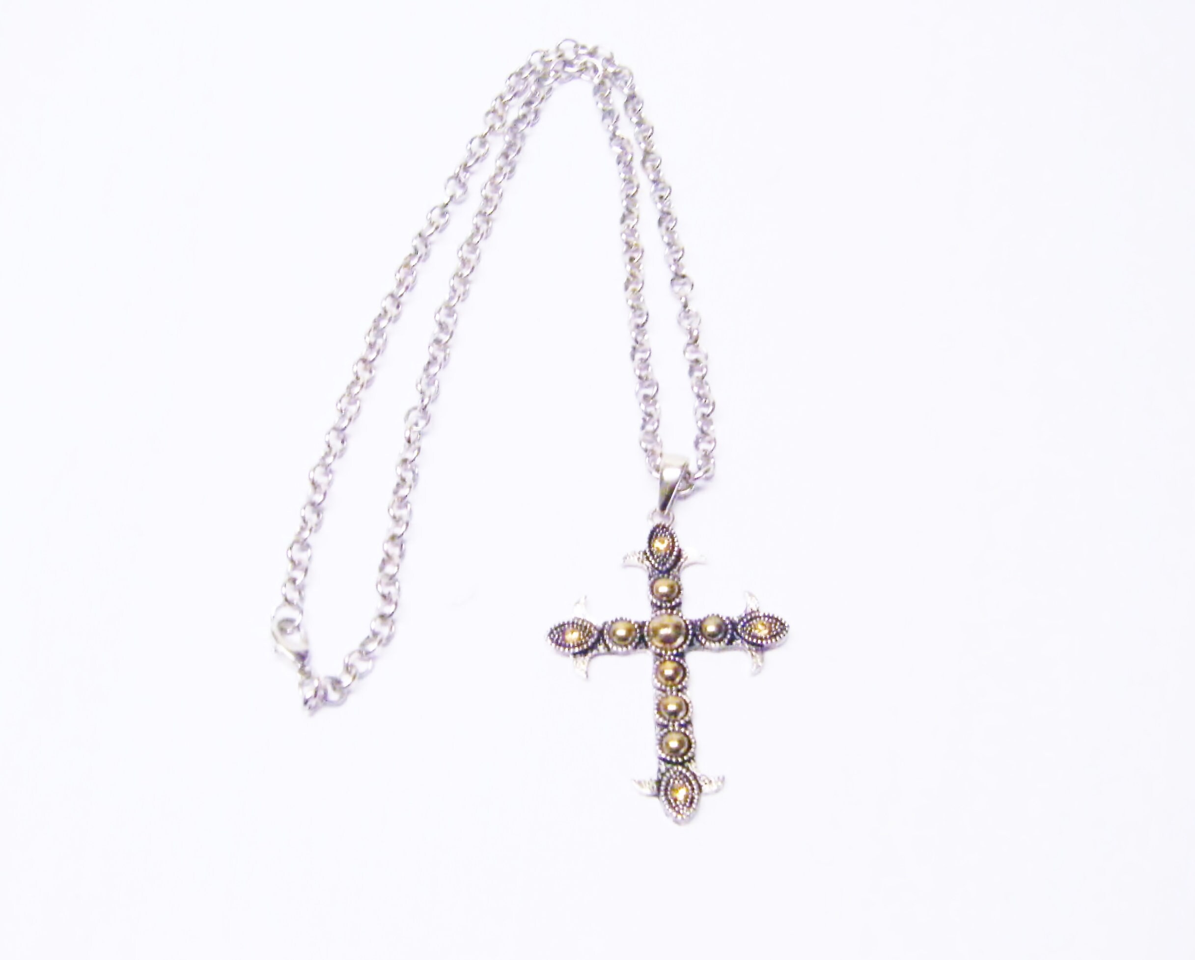 Antique Silver Plated Cross w/Gold Beaded Necklace | Etsy