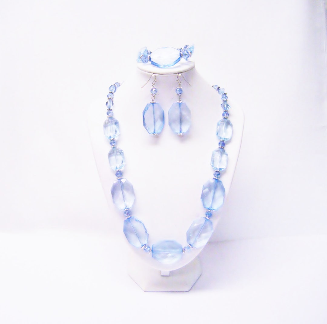 Chunky Light Blue Transparent Acrylic Bead Necklace/bracelet/earrings ...