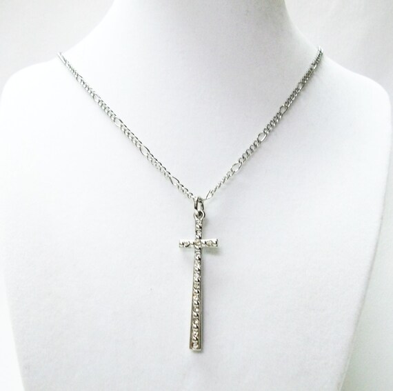Silver Plated Cross with Crystal Rhinestones Pendant Necklace | Etsy
