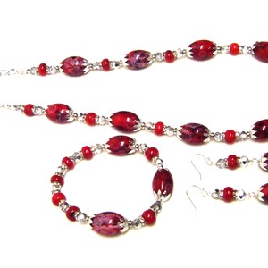 Red Oval Splatter Glass W/coral Bamboo Donut Bead Necklace/bracelet ...