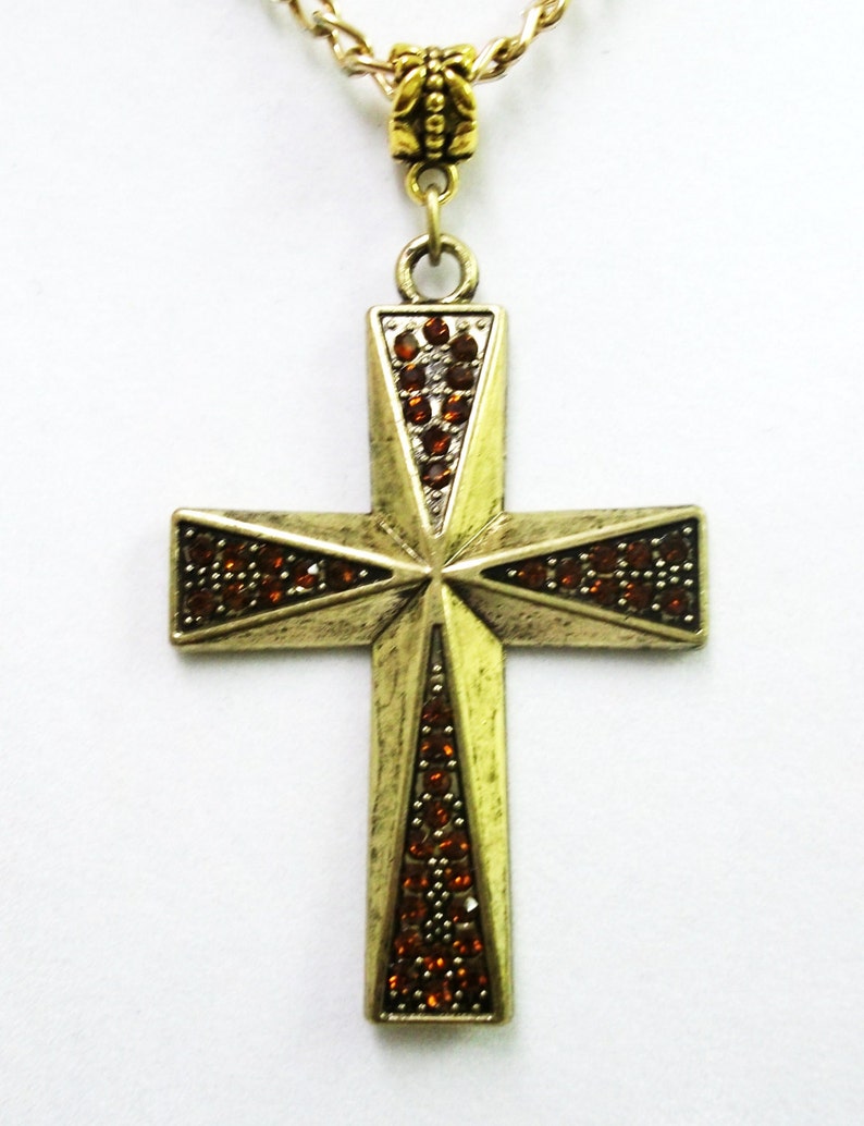 Gold Plated Cross w/Red Rhinestone Pendant Necklace | Etsy