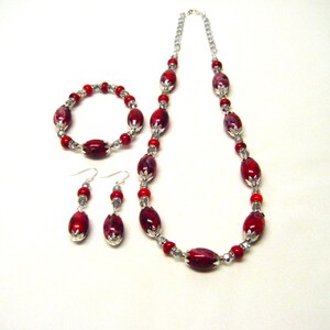 Red Oval Splatter Glass W/coral Bamboo Donut Bead Necklace/bracelet ...