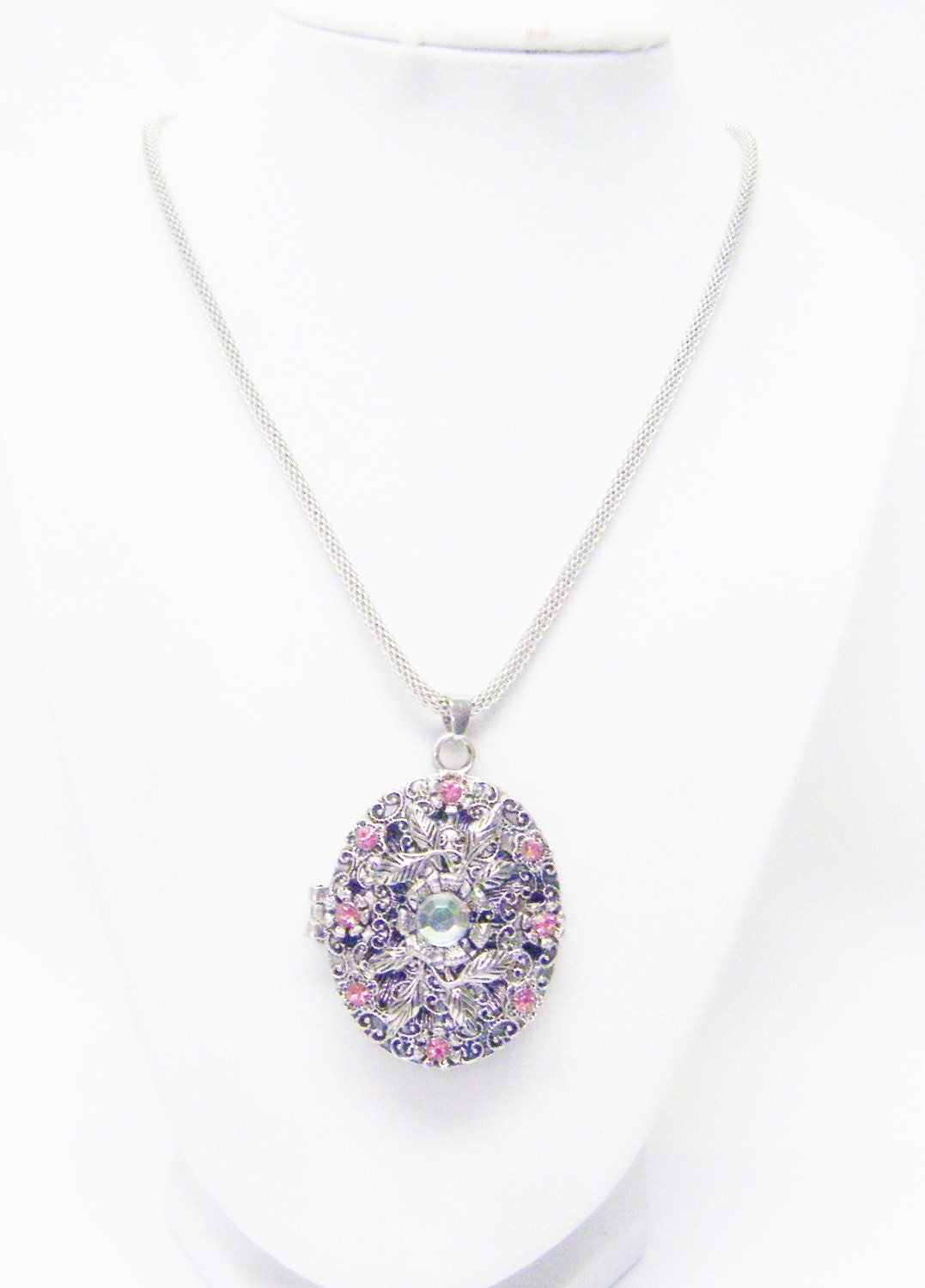 Large Oval Decorative Silver Plated Locket W/rhinestones - Etsy