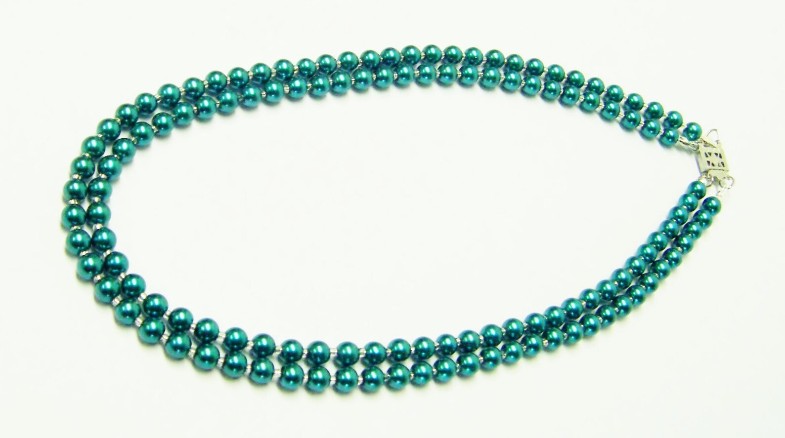 2 Strand Dark Teal Green Glass Pearl W/crystal Seed Bead - Etsy