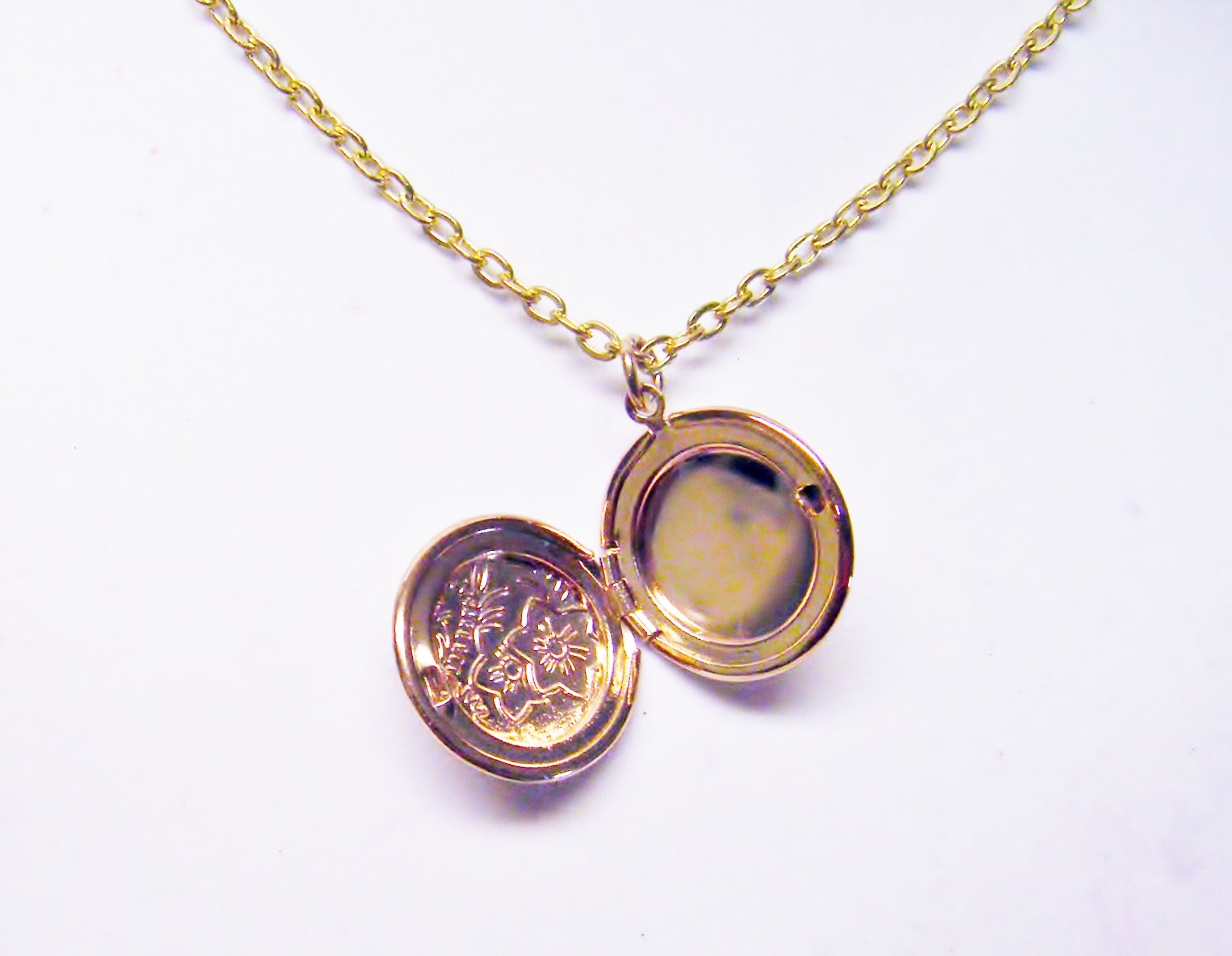 Gold Plated Round Locket w/Rhinestone /Floral Design Pendant | Etsy