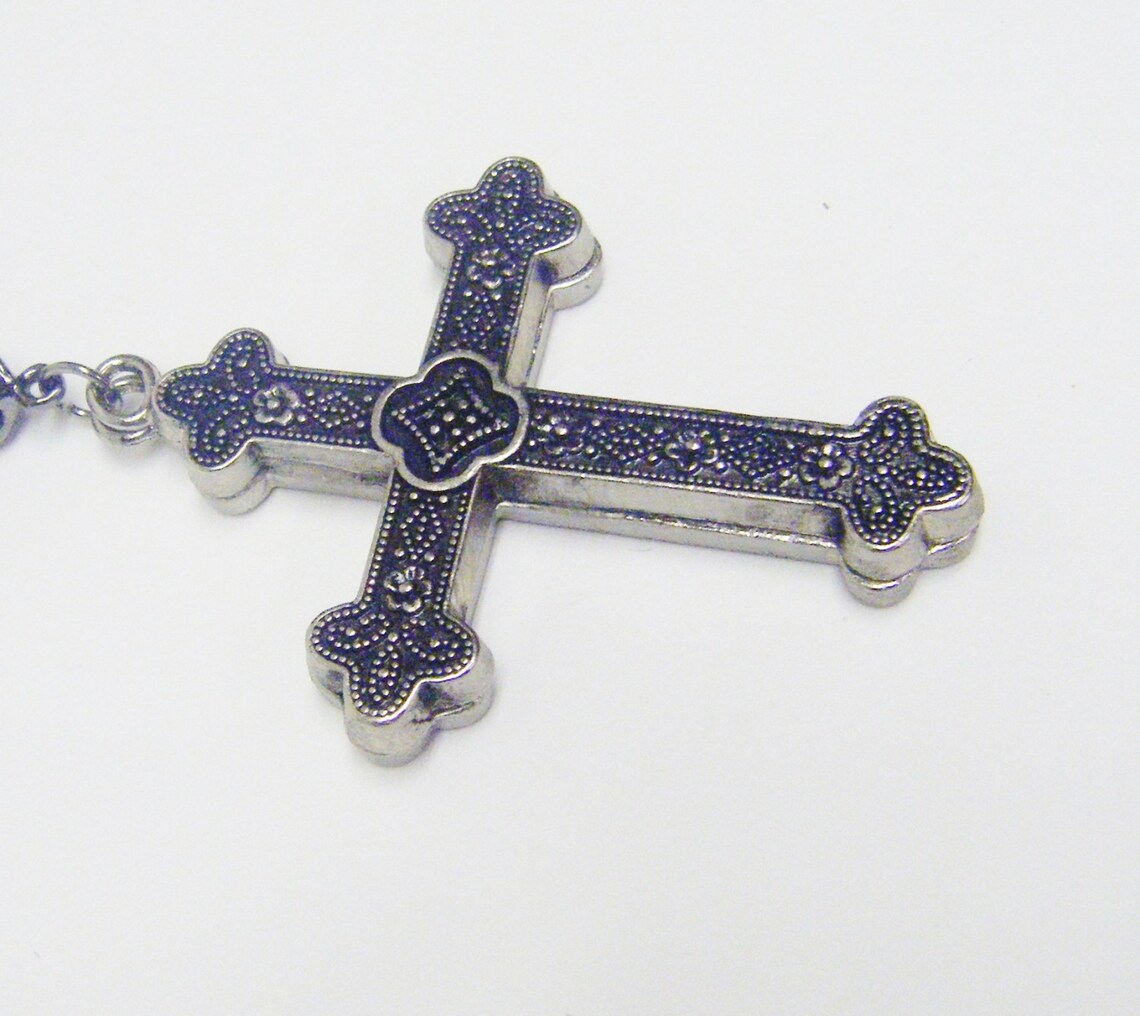 Double Sided Antique Silver Plated Cross Pendant Necklace - Etsy