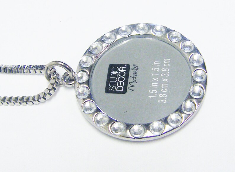 38mm Round Photo Frame W/rhinestones Pendant Necklace - Etsy