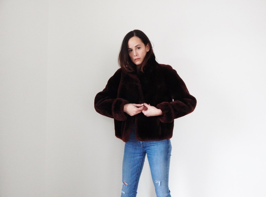 Burgundy Red Fur Coat Vintage 60s Womens Short Fur Coat Jacket Dark ...