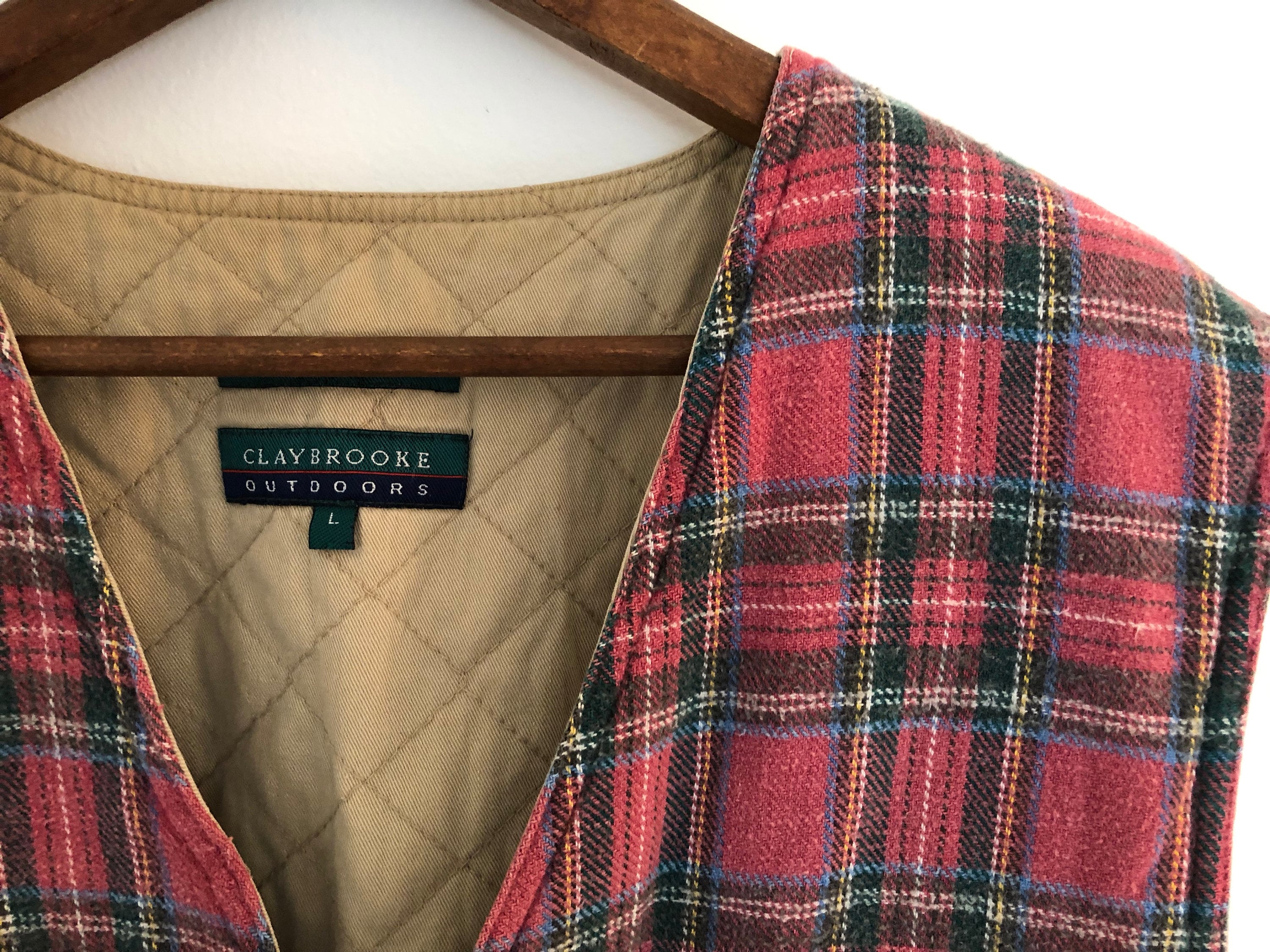 Vintage Red Plaid Vest Mens Hunting Vest Hipster Vest Quilted Outdoors ...