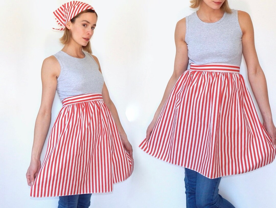 Vintage Red and White Striped Apron Scarf Set 60s Mothers Day Gift ...