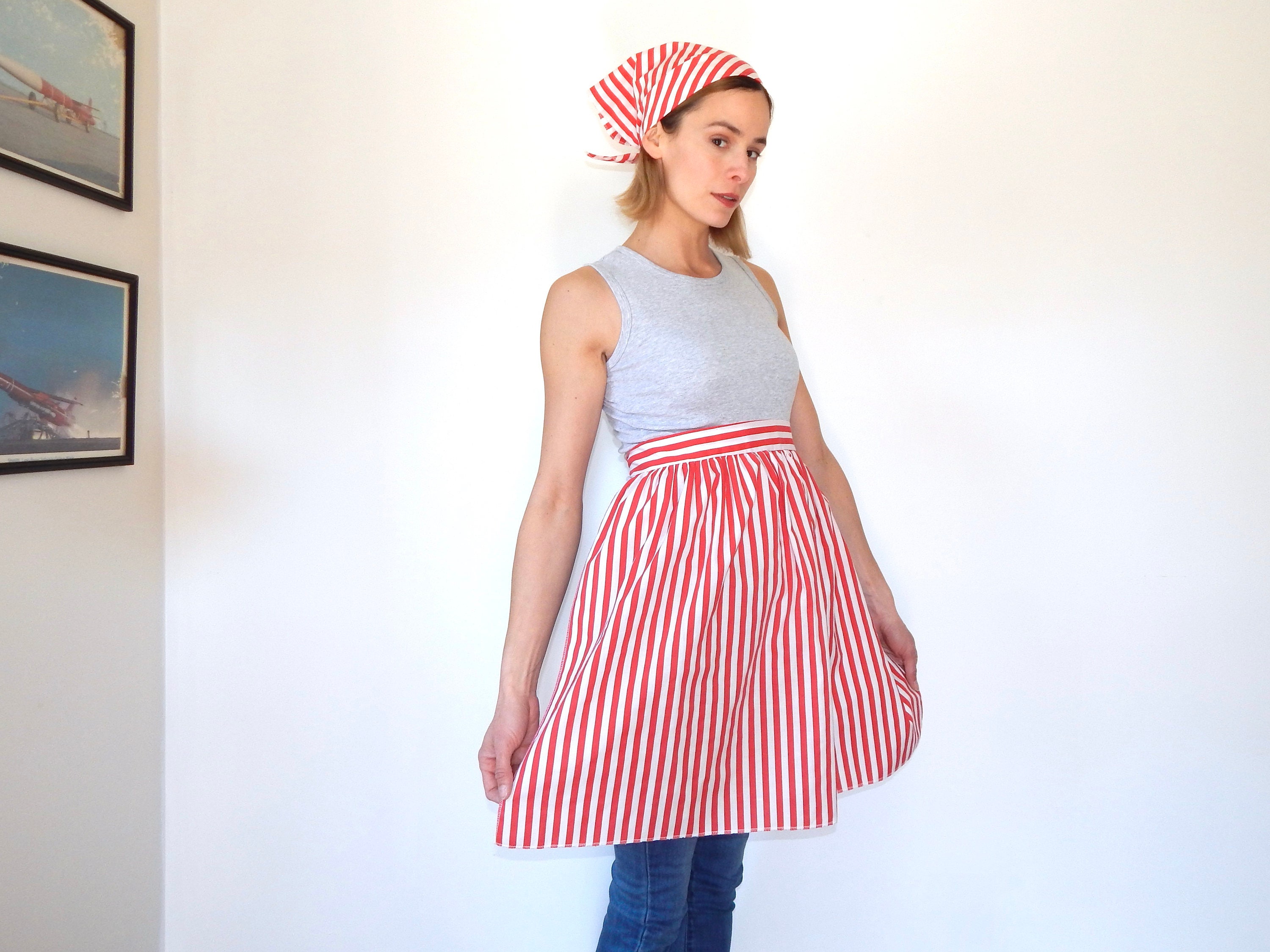 Vintage Red and White Striped Apron Scarf Set 60s Mothers Day Gift ...