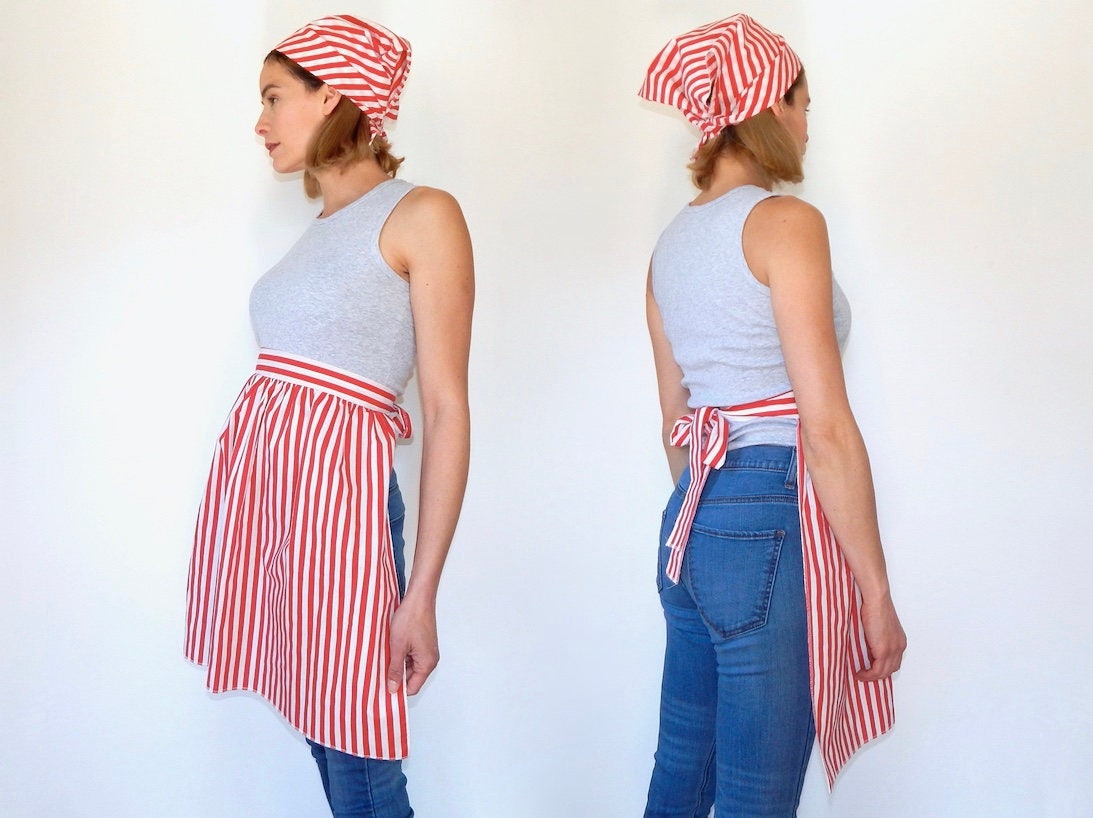 Vintage Red and White Striped Apron Scarf Set 60s Mothers Day Gift ...