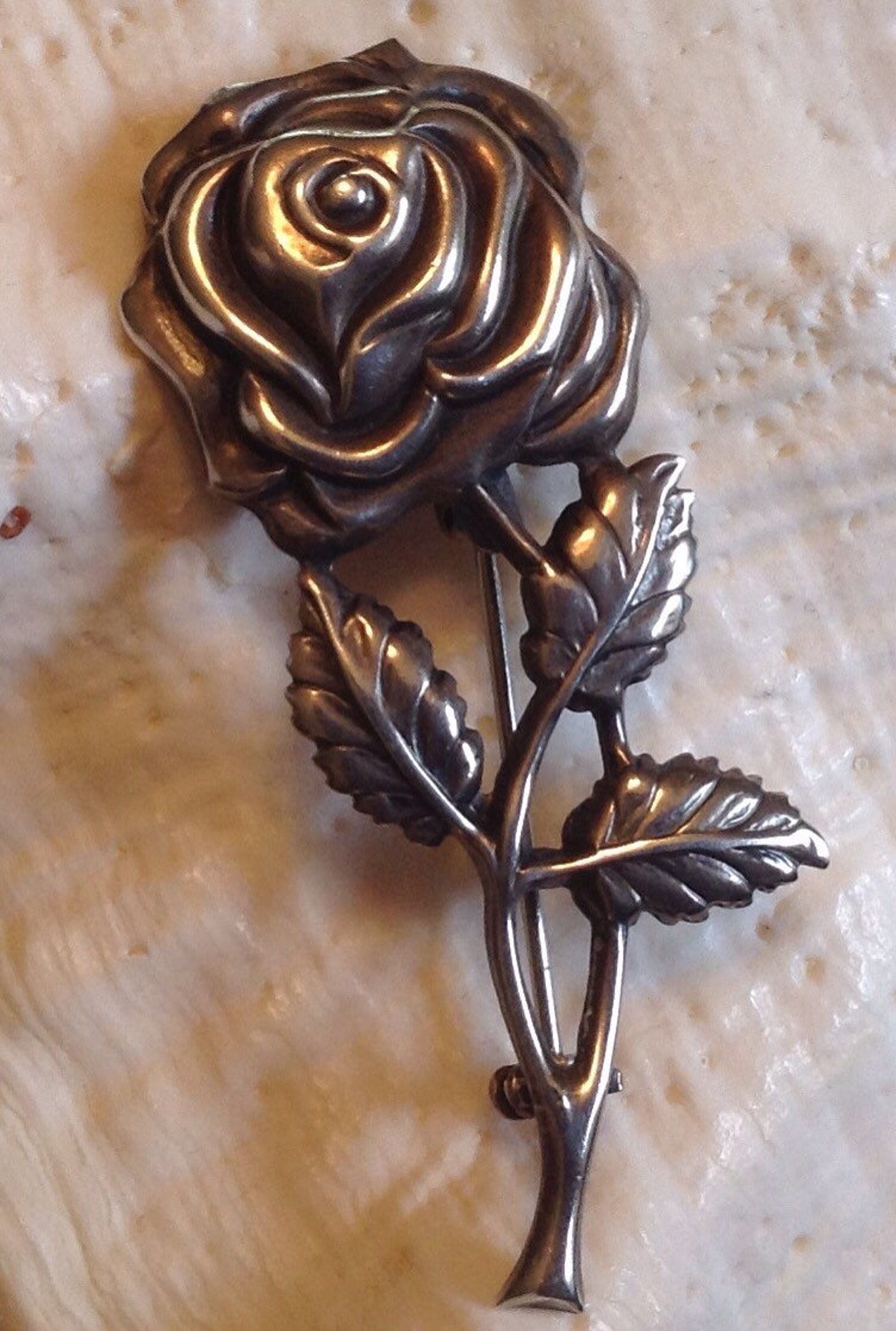 Vintage Sterling Rose Pin - Etsy