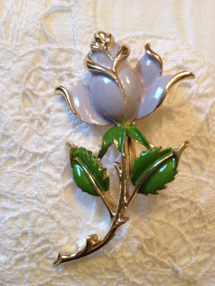 Vintage Purple Enamel Rose Pin - Etsy