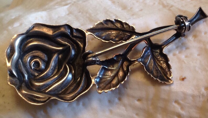 Vintage Sterling Rose Pin - Etsy