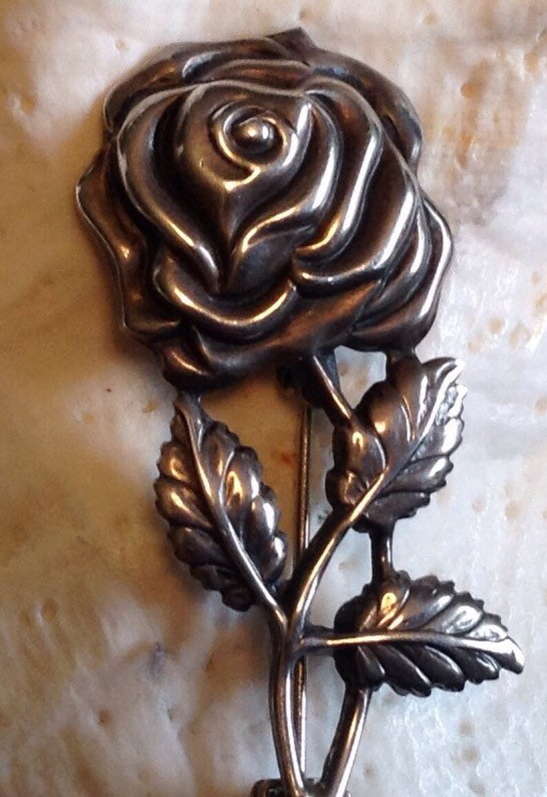 Vintage Sterling Rose Pin - Etsy