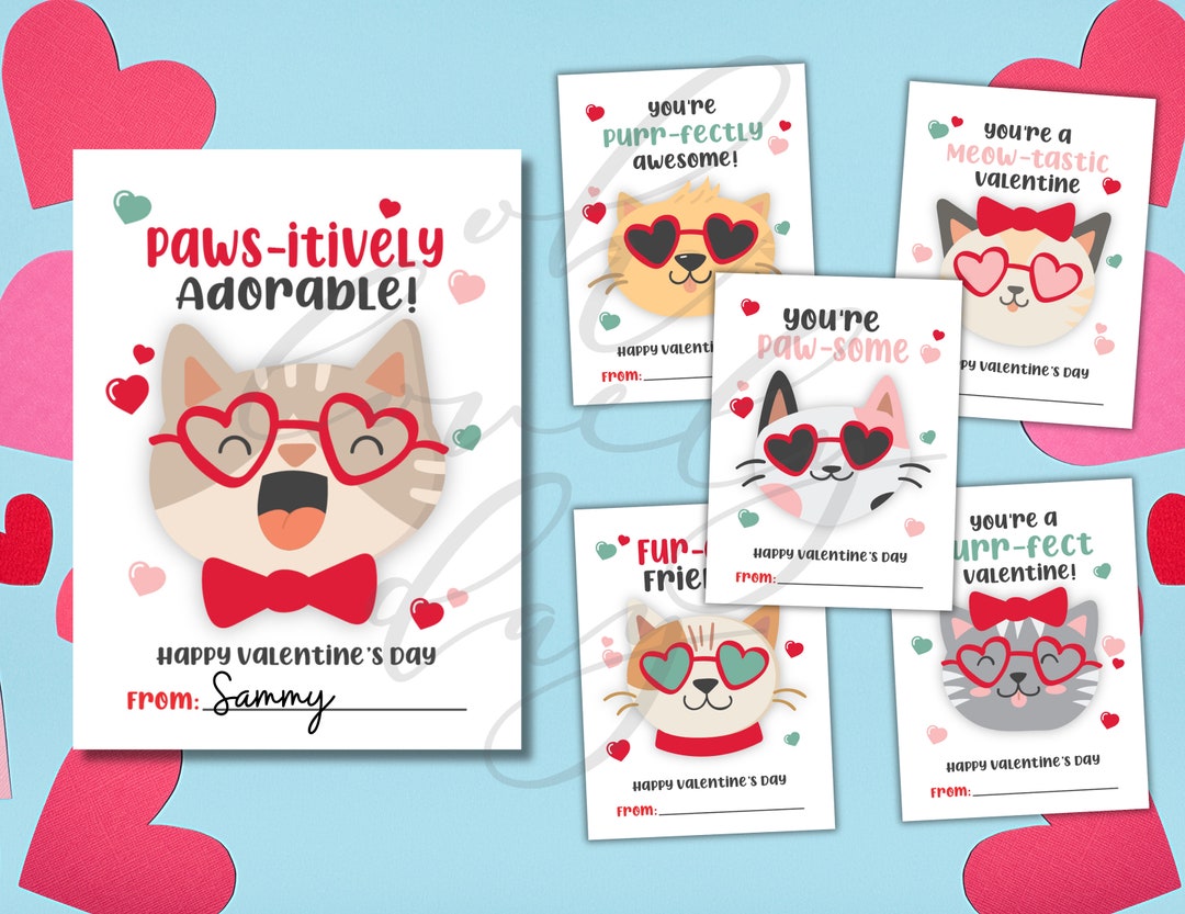 Instant Download - Cute Cat Valentine's Day Cards - Cute Kitten ...