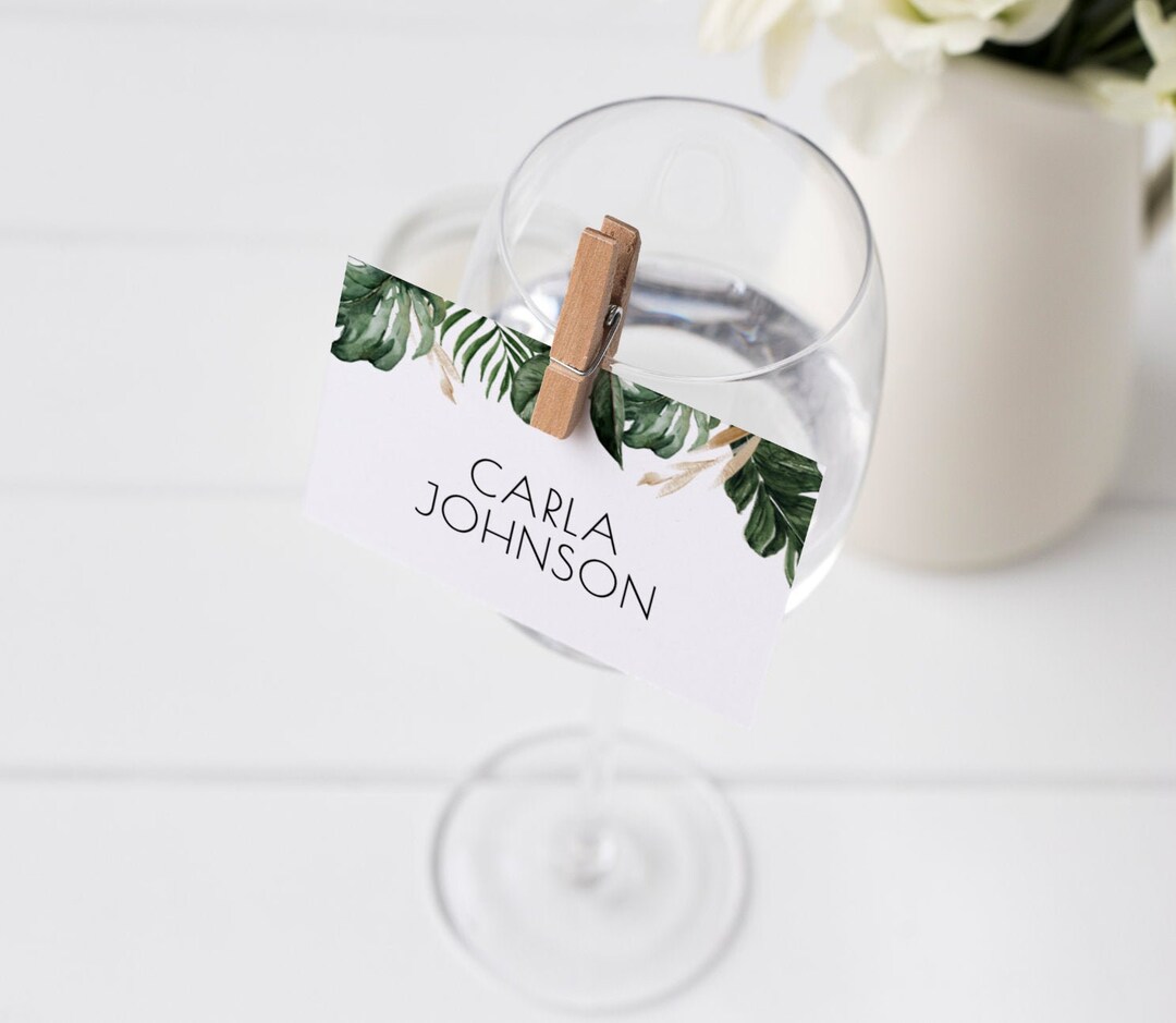Tropical Place Card Template, Printable Greenery Wedding Food Card ...