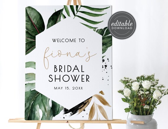 Tropical Welcome Sign Template Palm Greenery Wedding Bridal | Etsy