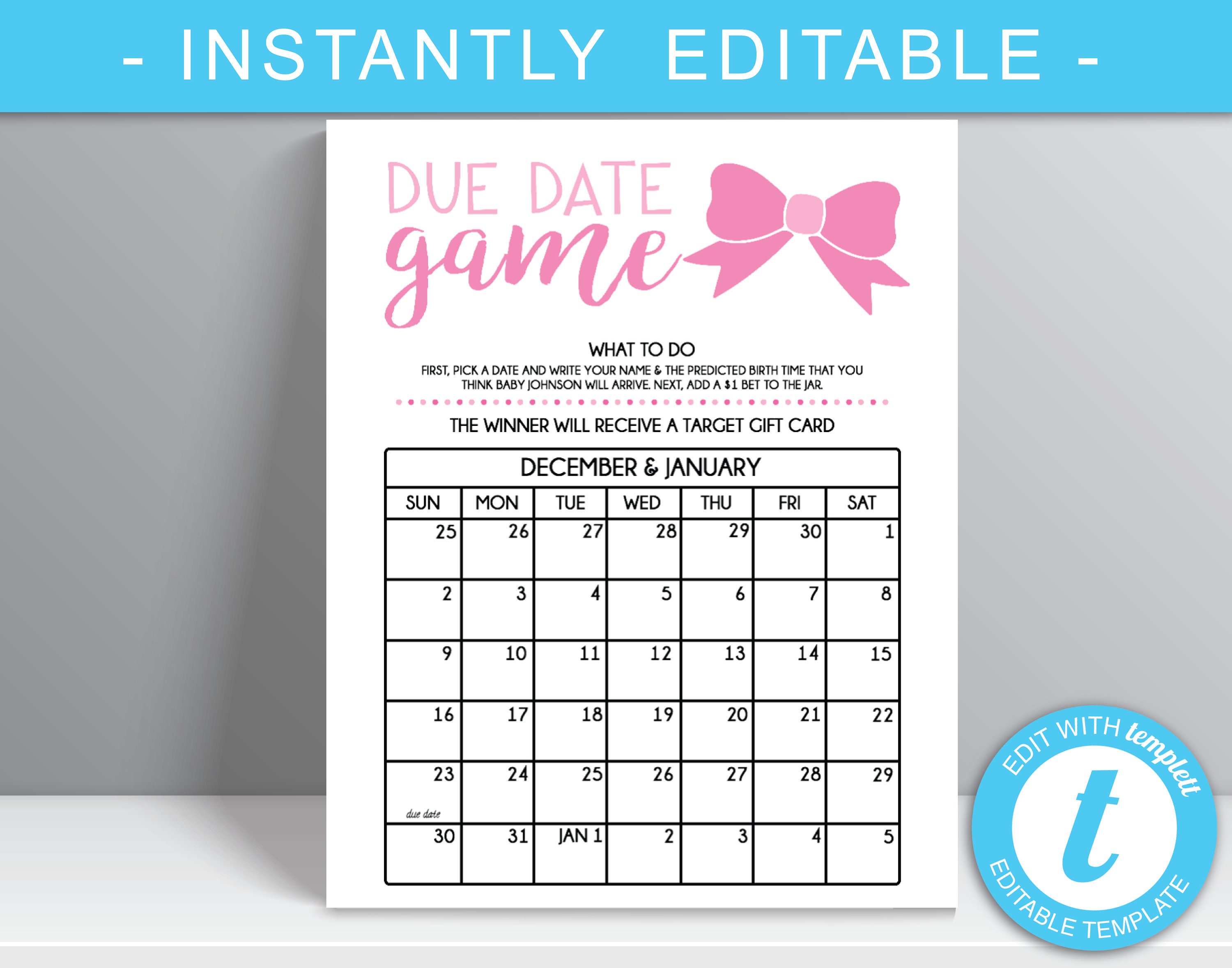 Due Date Game 16x20 & 22x28 Poster File Guess the Due Date | Etsy