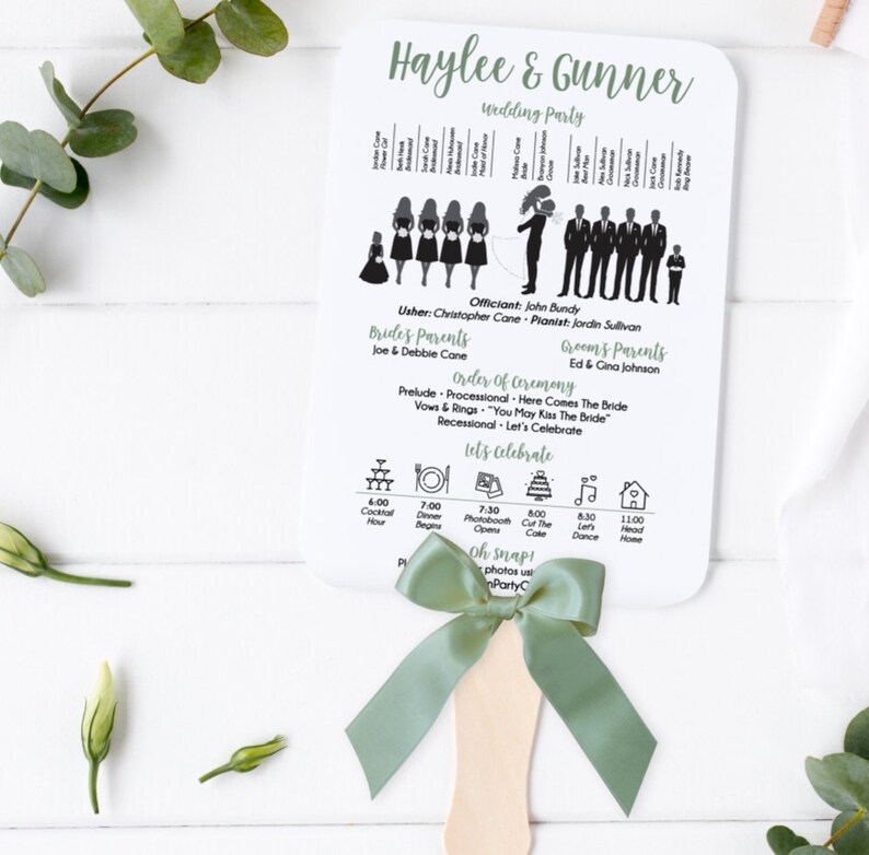 Silhouette Wedding Program, Ceremony Wedding Program With Timeline, Printable, Greenery, Black ...
