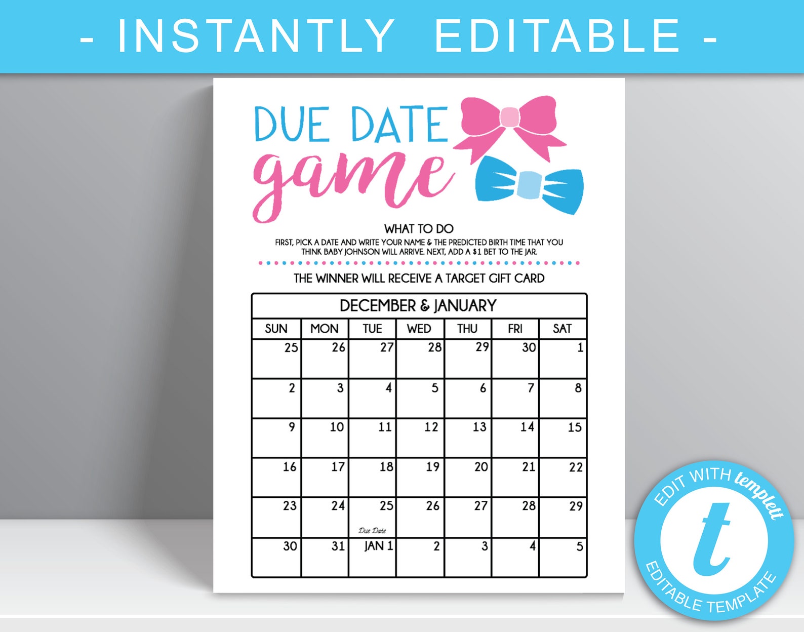 Due Date Game 16x20 Poster File Gender Reveal Party Guess - Etsy