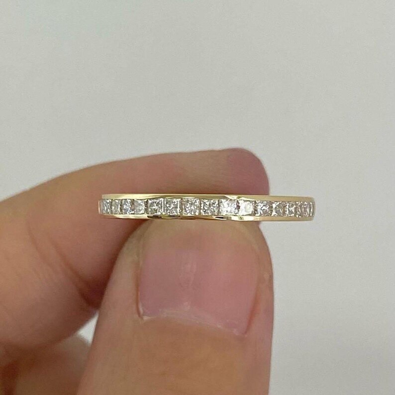 Princess Cut Moissanite Half Eternity Ring | Solid Gold Channel Setting ...
