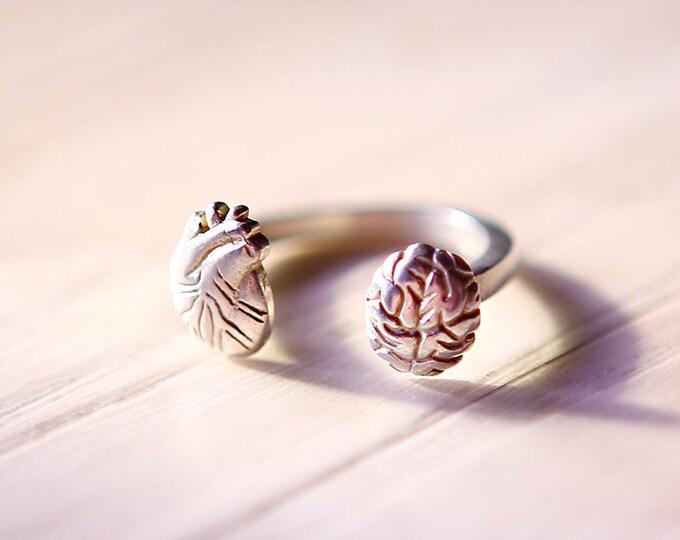 Sterling Silver Anatomical Heart & Anatomical Brain Ring, Sterling ...